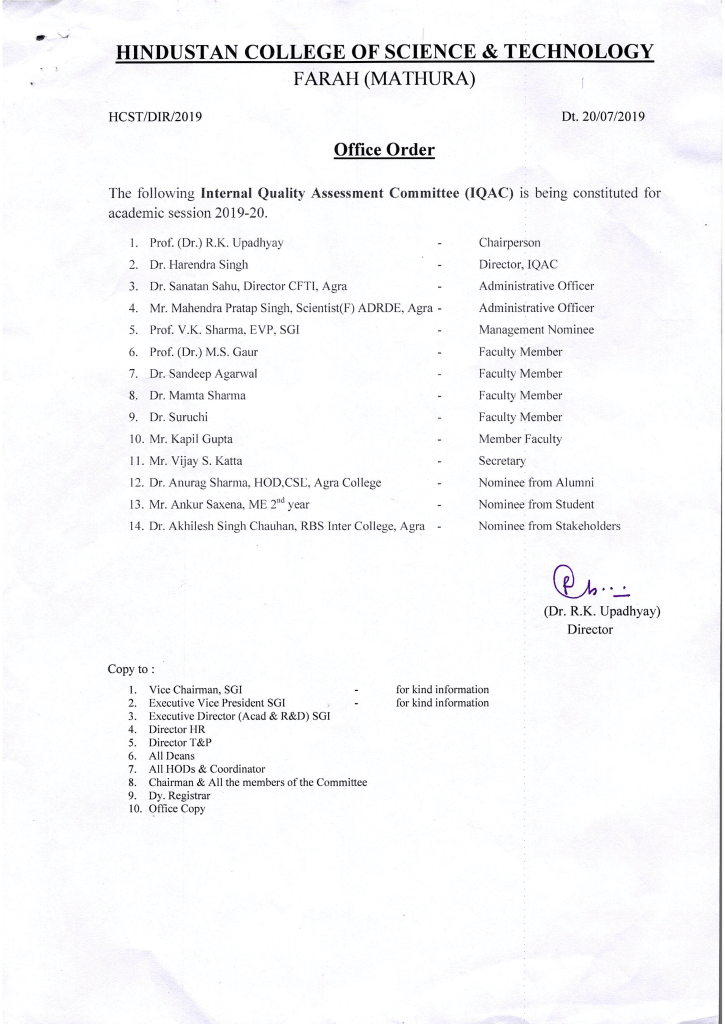 IQAC - Hindustan College of Science & Technology (Hindustan Campus)