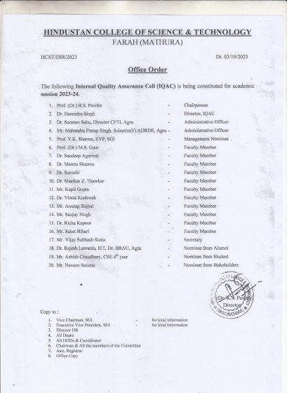IQAC - Hindustan College of Science & Technology (Hindustan Campus)